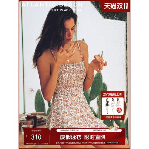 atlanticbeach度假泳衣女25新款高級感連體裙式泳裝法式碎花吊帶|連身泳衣|ETMall東森購物網