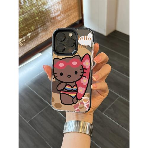原創ins日韓趣味沖浪板kt貓適于iPhone16promax手機殼16pro按鍵全包14黑邊防摔16透明13promax保護套14pro潮x|手機保護套/殼|ETMall東森購物網