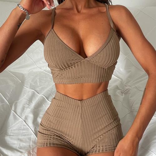 2021新款純色平角螺紋面料性感比基尼沙灘度假海邊辣妹分體泳裝|比基尼|ETMall東森購物網