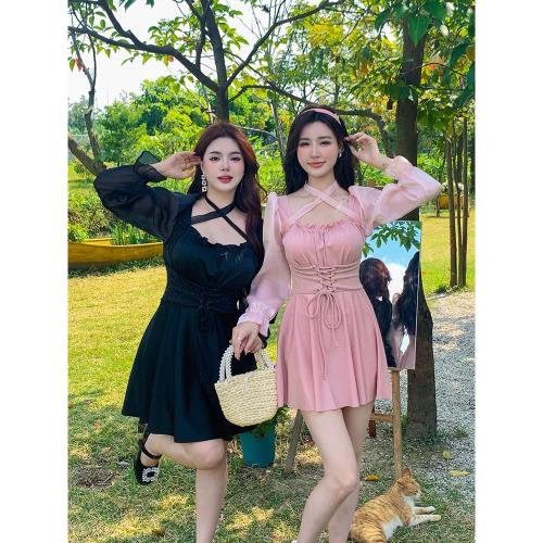 nazal 花仙子 大碼泳衣女胖mm200斤遮肚長袖防曬度假修身顯瘦性感|連身泳衣|ETMall東森購物網