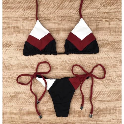 2020新款帶胸墊無鋼托三角女士分體泳衣歐美外貿拼接比基尼溫泉|比基尼|ETMall東森購物網