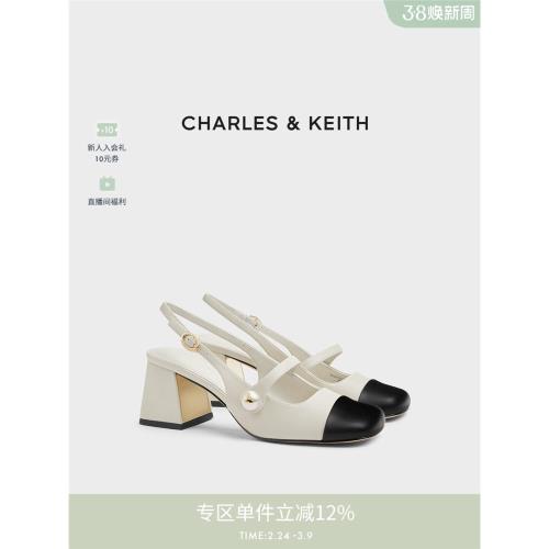 CHARLES&KEITH夏季女鞋CK1-60361507法式拼色方頭粗跟瑪麗珍鞋女|時裝涼鞋|ETMall東森購物網