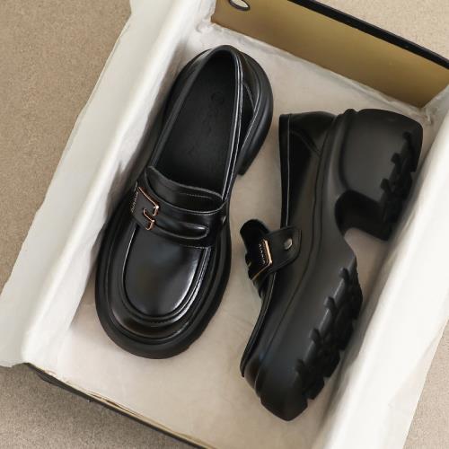 牛皮~小皮鞋女厚底2025新款夏季英倫風增高33黑色34碼高跟樂福鞋|金秋購物節，全站最高39%回饋，消費滿額再抽999黃金|深層單鞋|ETMall東森購物網