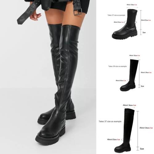 2022過膝長靴autumn pu leather flat boots for women 5cm shoes|時裝靴|ETMall東森購物網