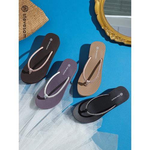 4CM水鉆人字拖女坡跟時尚2025新款厚底外穿水晶越南增高夾腳拖鞋|夾腳拖|ETMall東森購物網