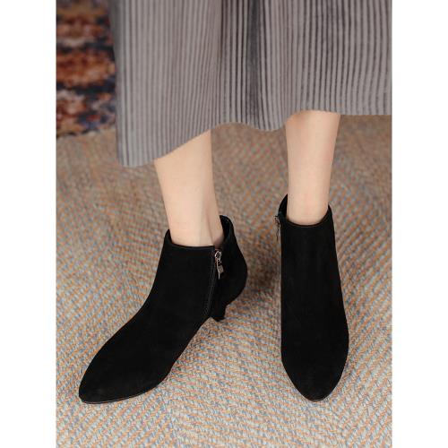 細跟翻毛皮4cm工作大碼女鞋短靴|時裝靴|ETMall東森購物網