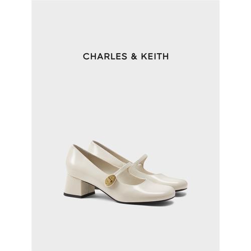 CHARLES&KEITH24春新款CK1-60280433法式粗跟方頭金屬扣瑪麗珍鞋|淺口單鞋|ETMall東森購物網