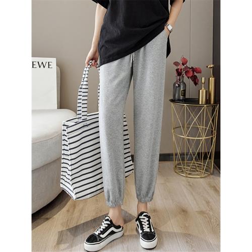 灰色運動褲女矮小個子褲子女145顯高八分直筒衛褲秋冬加絨束腳褲|休閒褲|ETMall東森購物網