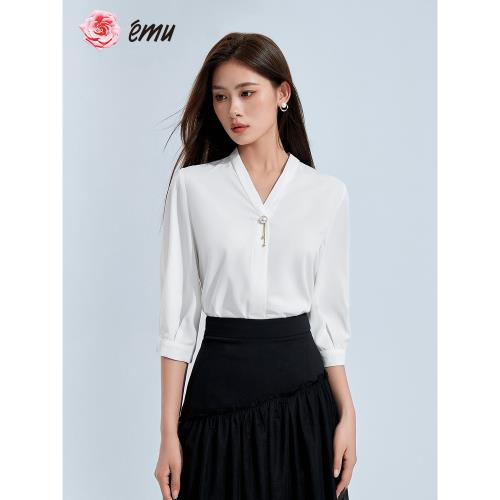 emu V領五分袖修身簡約雪紡襯衫|襯衫|ETMall東森購物網