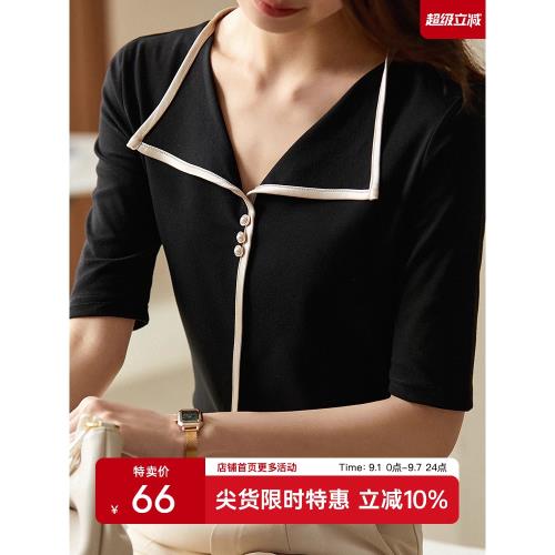 66元五分袖氣質短款女上衣針織衫|T恤|ETMall東森購物網