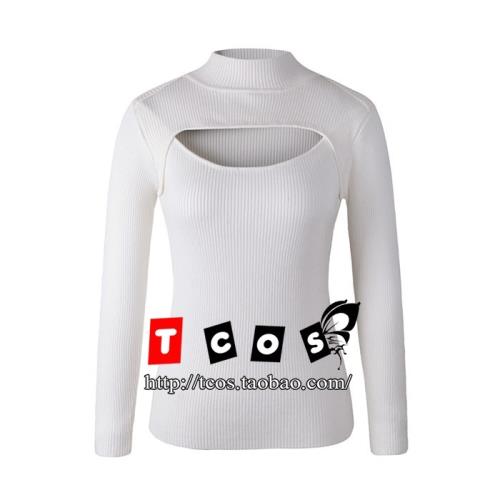TCOS 韓版高領露胸緊身修身針織開胸毛衣露胸動漫cosplay毛衣|Cosplay女裝/cos女裝|ETMall東森購物網