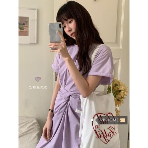PP紫色扭結連衣裙夏季ins襯衫|洋裝|ETMall東森購物網
