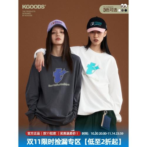 【KGOODS】turnthetables四芒星撞色印花長袖T恤情侶寬松純棉tee|T恤|ETMall東森購物網