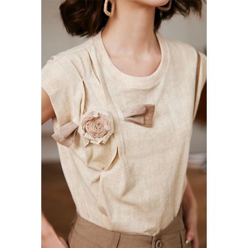 Rosebanks在荒漠種玫瑰 新中式炒色焦邊花朵短袖tee|T恤|ETMall東森購物網