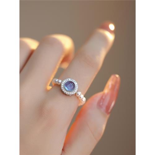 賽賽莉安設計海藍寶S925純銀施家正圓仿珍珠戒指氣質個性禮物小眾|戒指/指環|ETMall東森購物網