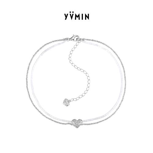 YVMIN尤目 甜食系列 白色貓眼石雙層愛心S925銀項鏈生日七夕禮物|項鍊|ETMall東森購物網