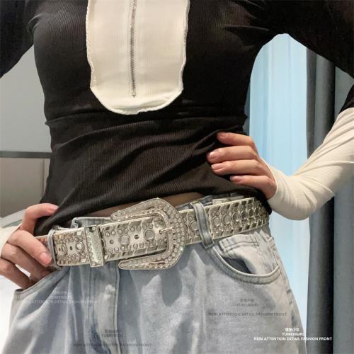 新款夏季美式復古辣妹y2k鑲水鉆腰帶針扣百搭時尚女小眾設計皮帶|皮帶/皮帶/腰鏈|ETMall東森購物網