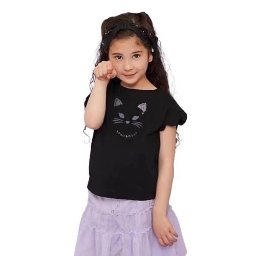 100-160日系安娜sui夏季短袖女童撞色項鏈貓咪全棉T恤7422235|T恤|ETMall東森購物網