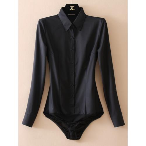 竹纖維OL職業連體長袖襯衫女2025年春秋季新款防走光通勤連襠襯衣|襯衫|ETMall東森購物網