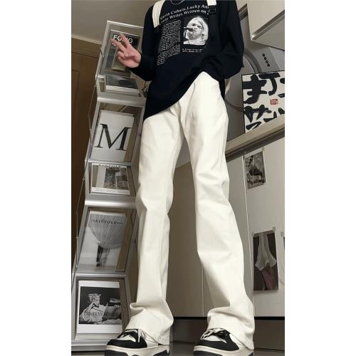 傳奇商行美式高街vibe褲子男款cleanfit白色牛仔褲水洗直筒微喇褲|牛仔褲|ETMall東森購物網