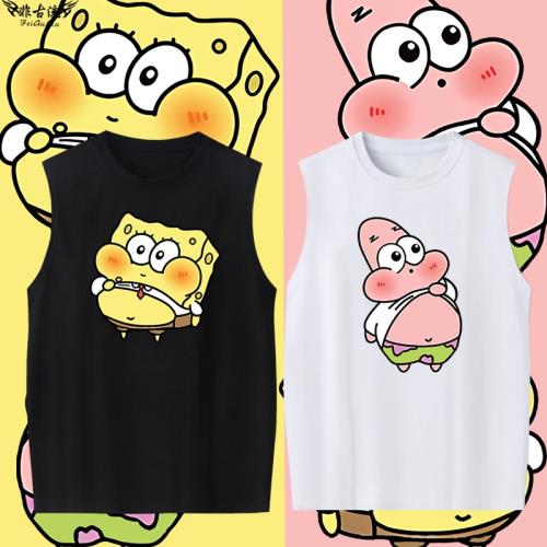 夏季新款海綿寶寶派大星Q版情侶裝男女學生無袖T恤純棉寬松背心潮|背心|ETMall東森購物網