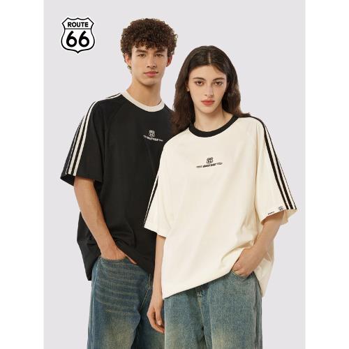 ROUTE66/66號公路t恤夏季情侶裝短袖純棉白色半袖寬松上衣女潮牌|金秋購物節，全站最高39%回饋，消費滿額再抽999黃金|T恤|ETMall東森購物網