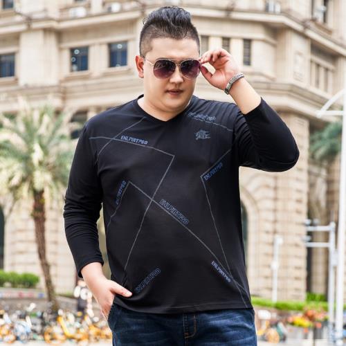 春秋款V領長袖簡約刺繡大碼T恤|T恤|ETMall東森購物網