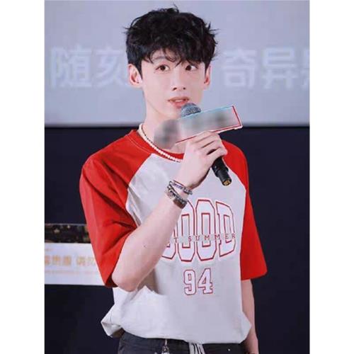 白敬亭同款T恤潮牌情侶男女夏短袖純棉短袖百搭潮流拼色插肩上衣|T恤|ETMall東森購物網