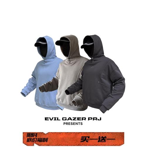 EVIL GAZER vibe機能風氛圍感拼接連帽衛衣重磅寬松秋冬落肩帽衫|衛衣|ETMall東森購物網
