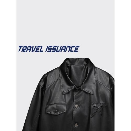 TRAVEL ISSUANCE 自然而然 美式潮牌蝴蝶結刺繡男女寬松夾克外套|夾克|ETMall東森購物網