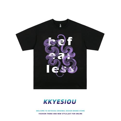 KKyesiou設計感hiphop蛇圖案短袖T恤男女oversize美式復古情侶tee|T恤|ETMall東森購物網