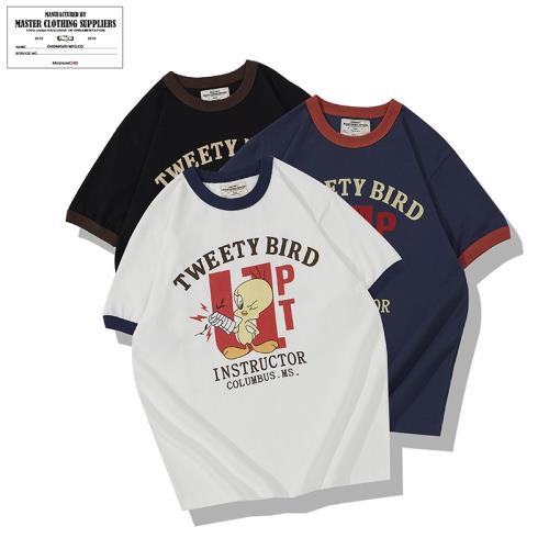 OKONKWO︱新款夏230克阿美咔嘰拼色螺紋純棉短袖日系T恤復古印花|T恤|ETMall東森購物網