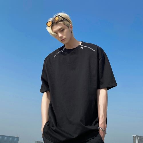 美式230克重磅純棉t恤男夏季設計感小眾十字星拉鏈短袖潮牌潮流7|T恤|ETMall東森購物網