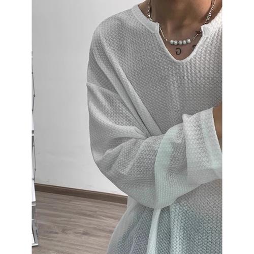 華夫格大碼300斤內搭v領長袖t恤|T恤|ETMall東森購物網