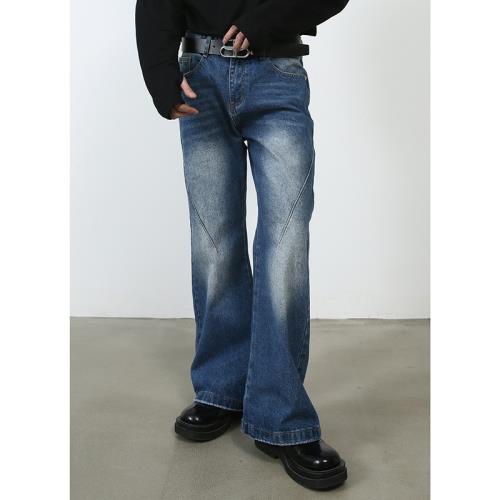 sicnhe港式復古vibe風水洗磨白顯瘦小眾微喇叭牛仔褲男修身寬松潮|牛仔褲|ETMall東森購物網