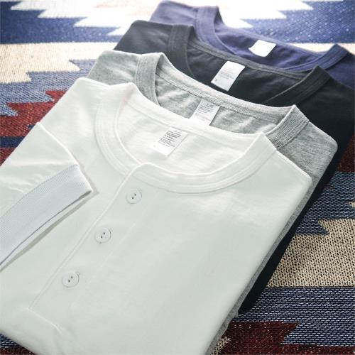 32織 260g美式復古阿美咔嘰重磅厚實純棉亨利領短袖T恤半袖打底男|T恤|ETMall東森購物網