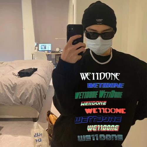 WE11DONE TRACK霓虹彈幕小眾潮牌韓版純棉寬松男女情侶長袖T恤ins|T恤|ETMall東森購物網