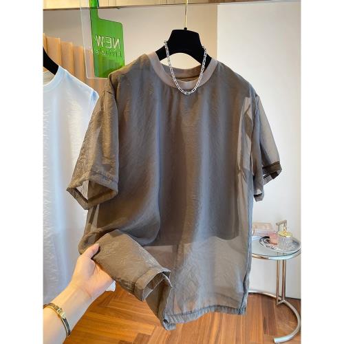 300斤復古網紗拼接短袖假兩件t恤|T恤|ETMall東森購物網