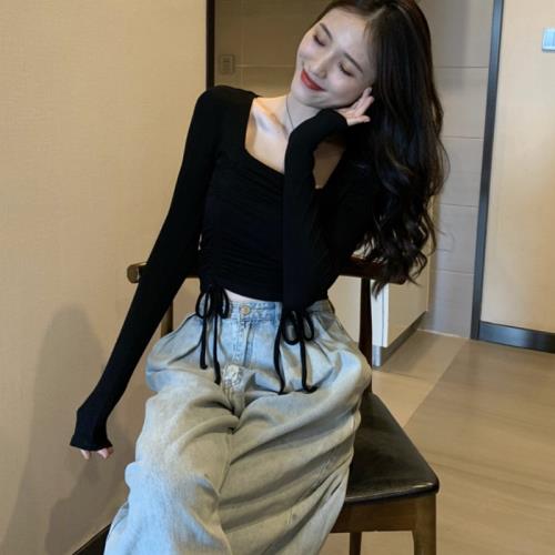 bm緊身設計感小眾辣妹抽繩上衣|蕾絲衫/雪紡衫|ETMall東森購物網