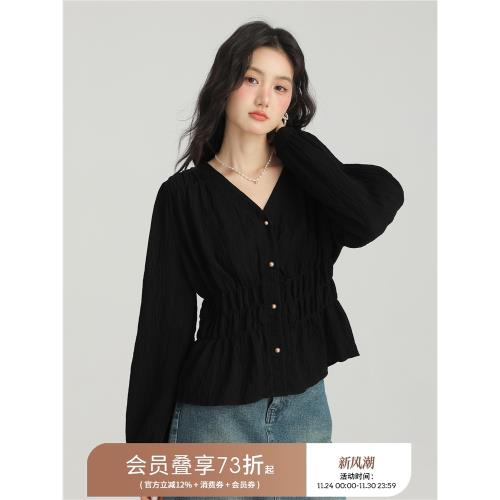 愛薔薇v領胖mm遮肚法式收腰襯衫|襯衫|ETMall東森購物網