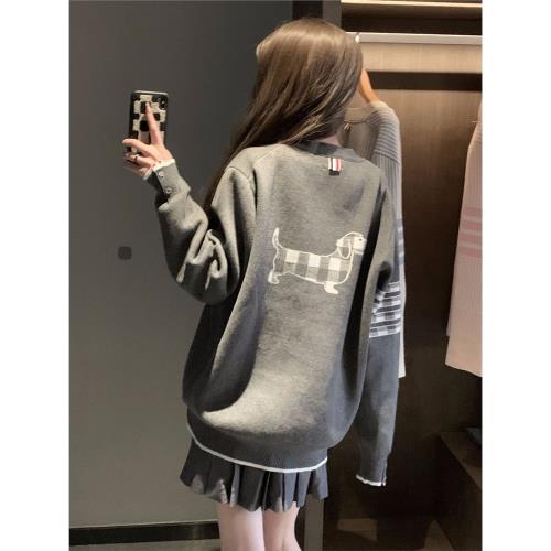 高版本tb棋盤小狗V領開衫毛衣外套羊毛針織長袖寬松25年秋季新款|毛衣|ETMall東森購物網