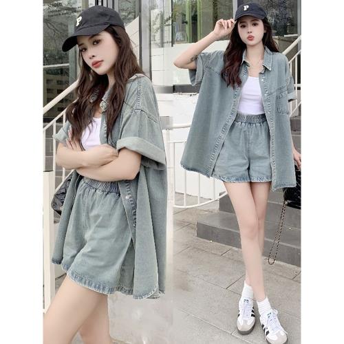 港風大碼胖mm短褲套裝牛仔襯衫|時尚套裝|ETMall東森購物網