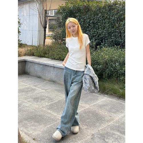 高個子加長藍色闊腿寬松牛仔褲女175超長直筒百搭垂感復古拖地褲|牛仔褲|ETMall東森購物網