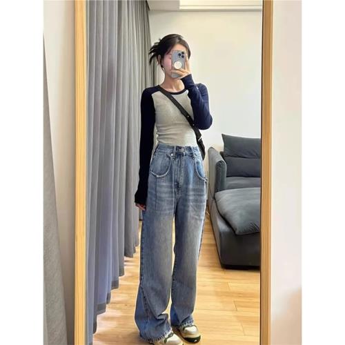 bm風撞色拼接長袖t恤女2025春秋新款插肩純欲修身打底衫內搭上衣|T恤|ETMall東森購物網