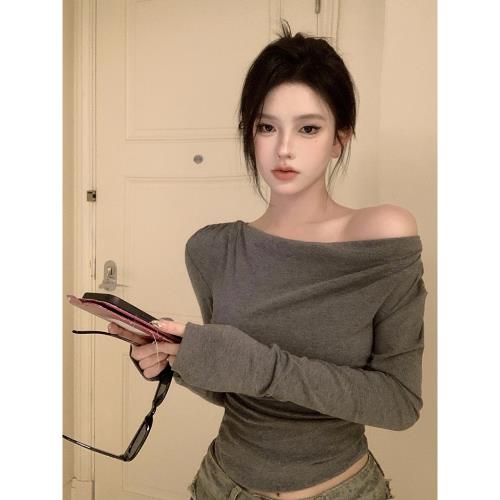 露肩修身高級感短款上衣長袖T恤|T恤|ETMall東森購物網