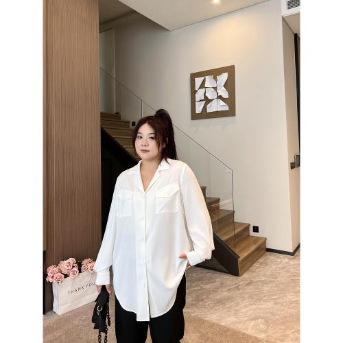 230斤胖妹妹mm寬松v領長袖襯衣|大尺碼內搭|ETMall東森購物網