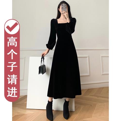 珊珊高個子女裝秋冬170及踝長裙175穿搭溫柔加長版絲絨法式連衣裙|洋裝|ETMall東森購物網