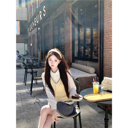 Q女家 伯明翰女高/學院風入秋套裝女小個子針織背心馬甲百褶裙|時尚套裝|ETMall東森購物網