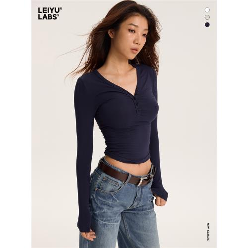 長袖V領緊身柔糯歐美ins T恤|T恤|ETMall東森購物網