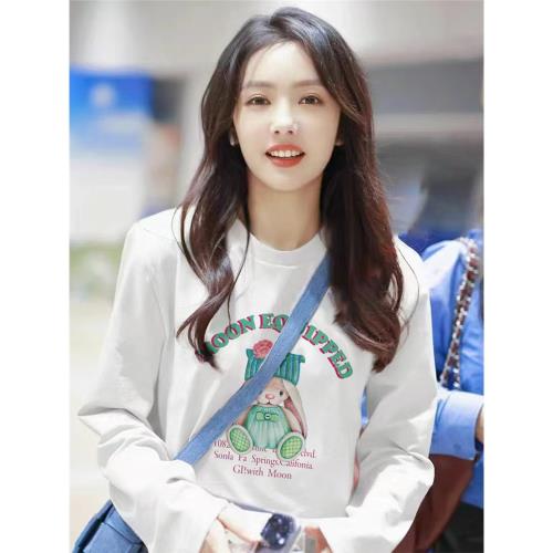 蔡文靜同款白色長袖韓系兔子印花|T恤|ETMall東森購物網